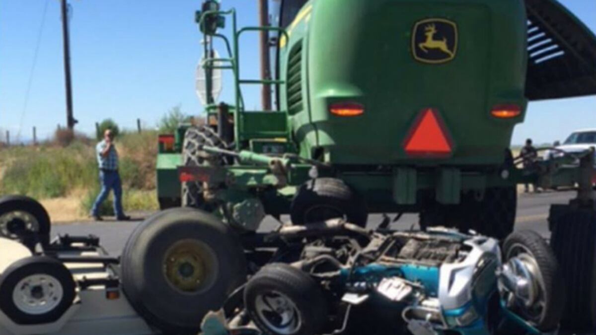 Woman airlifted after crash with John Deere tractor